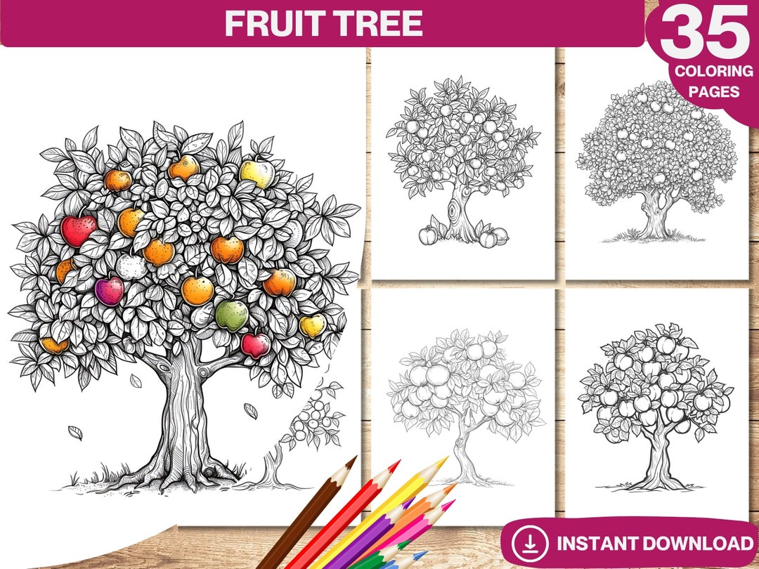 Fruit Tree Coloring Book | Printable Adult and Kid Coloring Pages ...