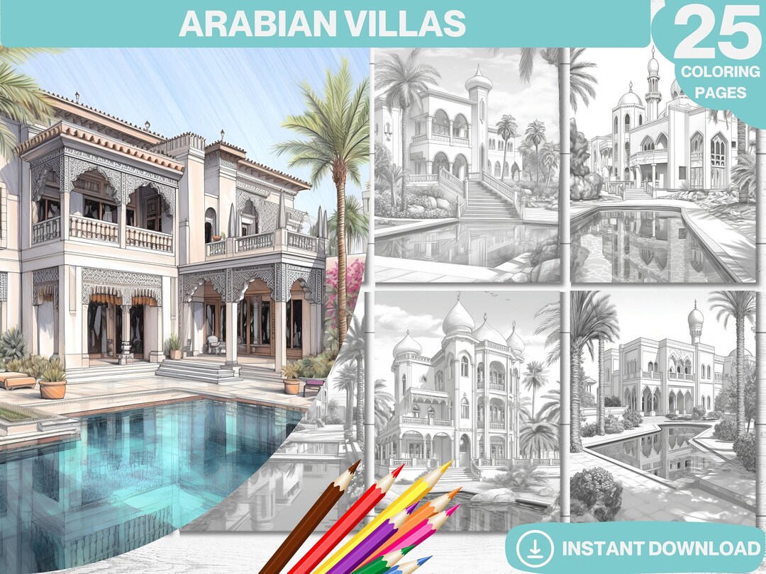 Arabian Villas Coloring Book Printable Adult Kid Coloring - Etsy
