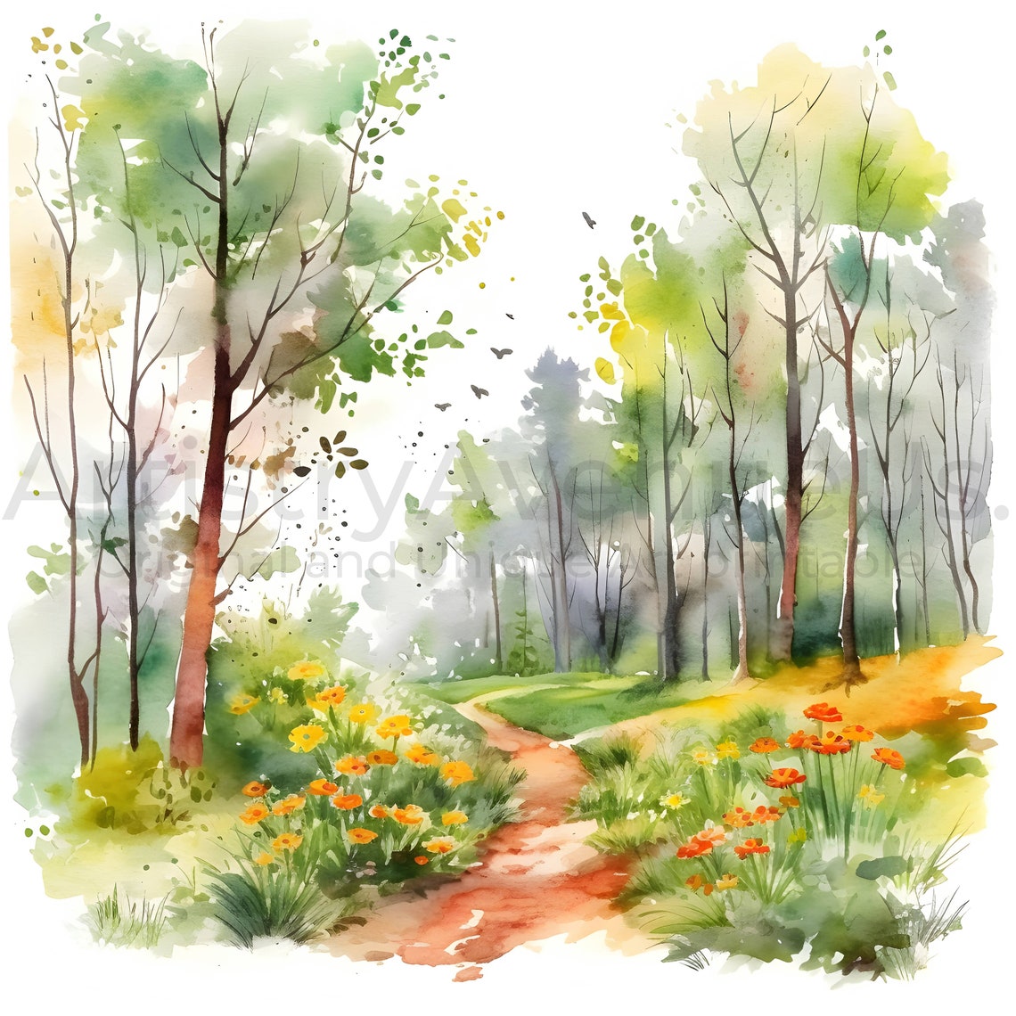 Watercolor Spring Forest Clipart – Nature JPG Images (digital Download ...