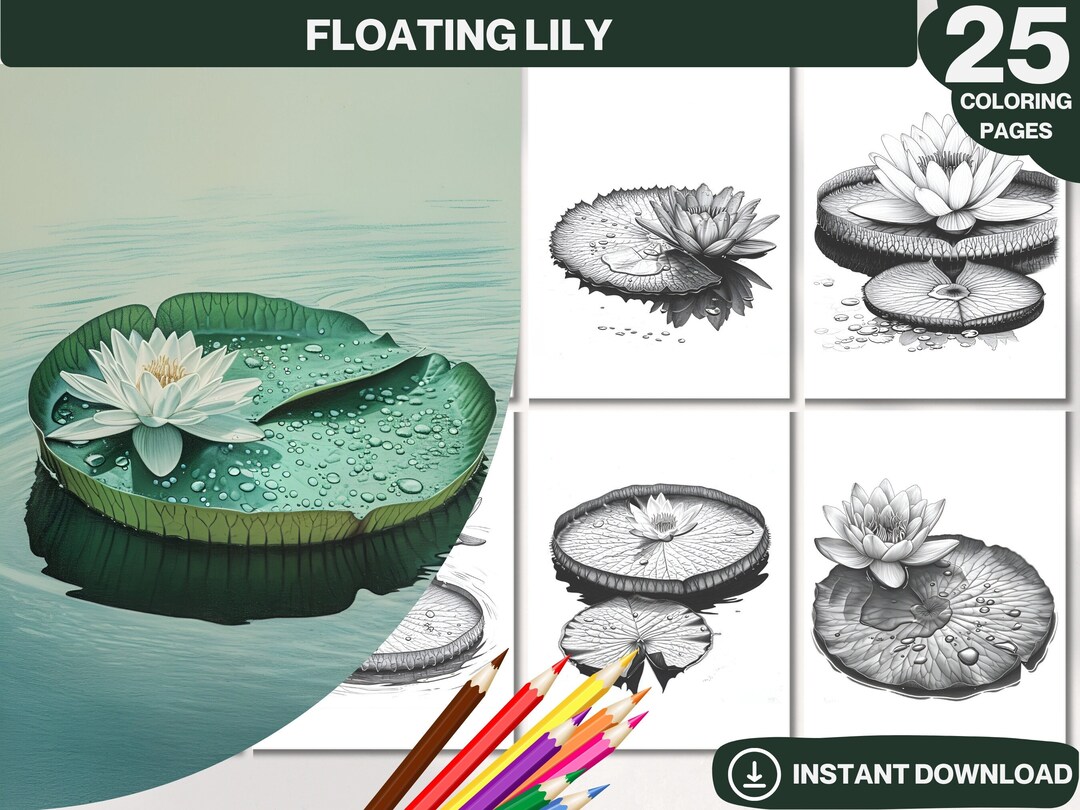 Floating Lily Coloring Book | Adults and Kids Colouring Books | Instant ...