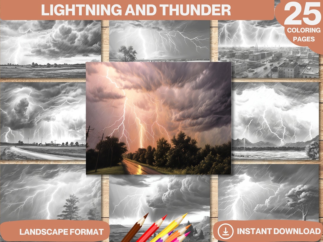 Lightning & Thunder Coloring Book: Grayscale Adult Pages (printable PDF ...