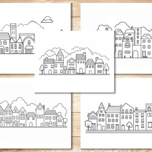 Minimalist Small Town Coloring Book | Adults Kids Coloring Pages ...