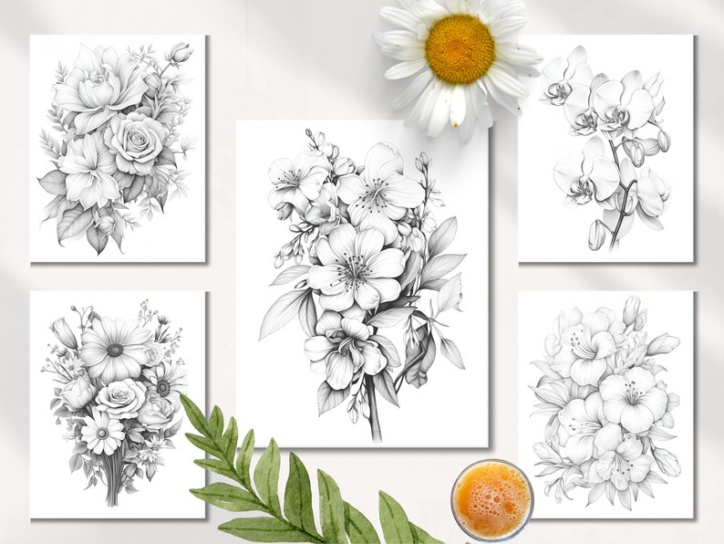 50 Beautiful Flowers Coloring Book Adults and Kids Colouring - Etsy