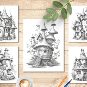 Enchanted Fairy House Coloring Book: Grayscale Illustrations (printable ...