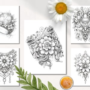 50 Jewelry Floral Coloring Book of Trinkets & Treasures, Flowers ...