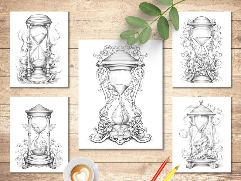 Magical Hourglass Coloring Book: Grayscale Fantasy Art (printable PDF ...
