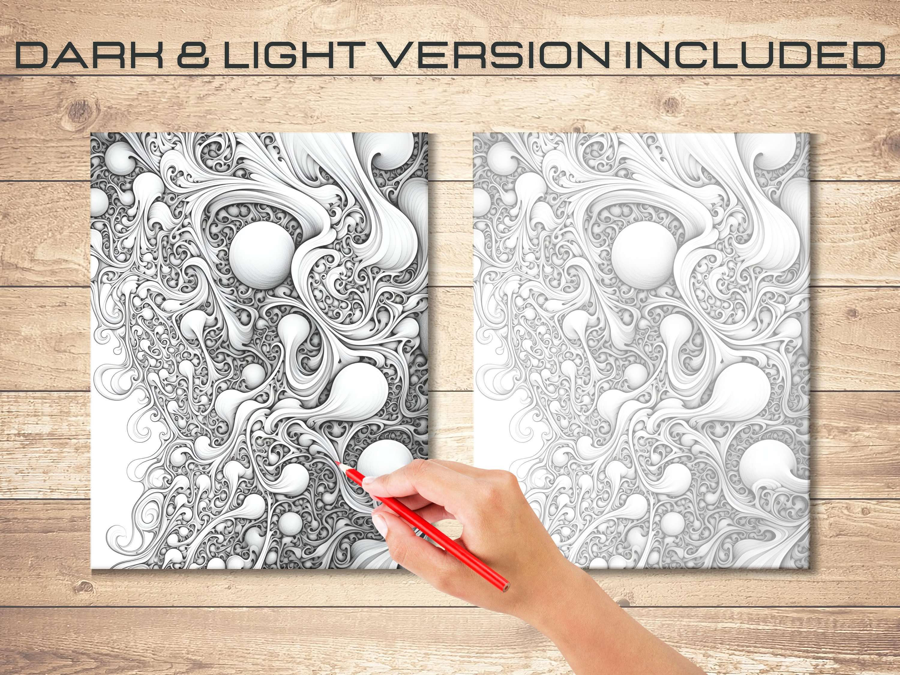 Living Fractals Coloring Book: Grayscale AI Art (printable PDF) - Etsy