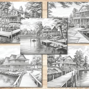 Beautiful Lake House Coloring Book | Lake Cottage Coloring Pages ...