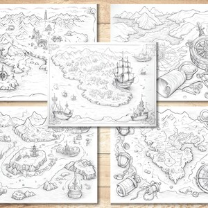 Old Treasure Map Coloring Book | Printable Adults and Kids Coloring ...