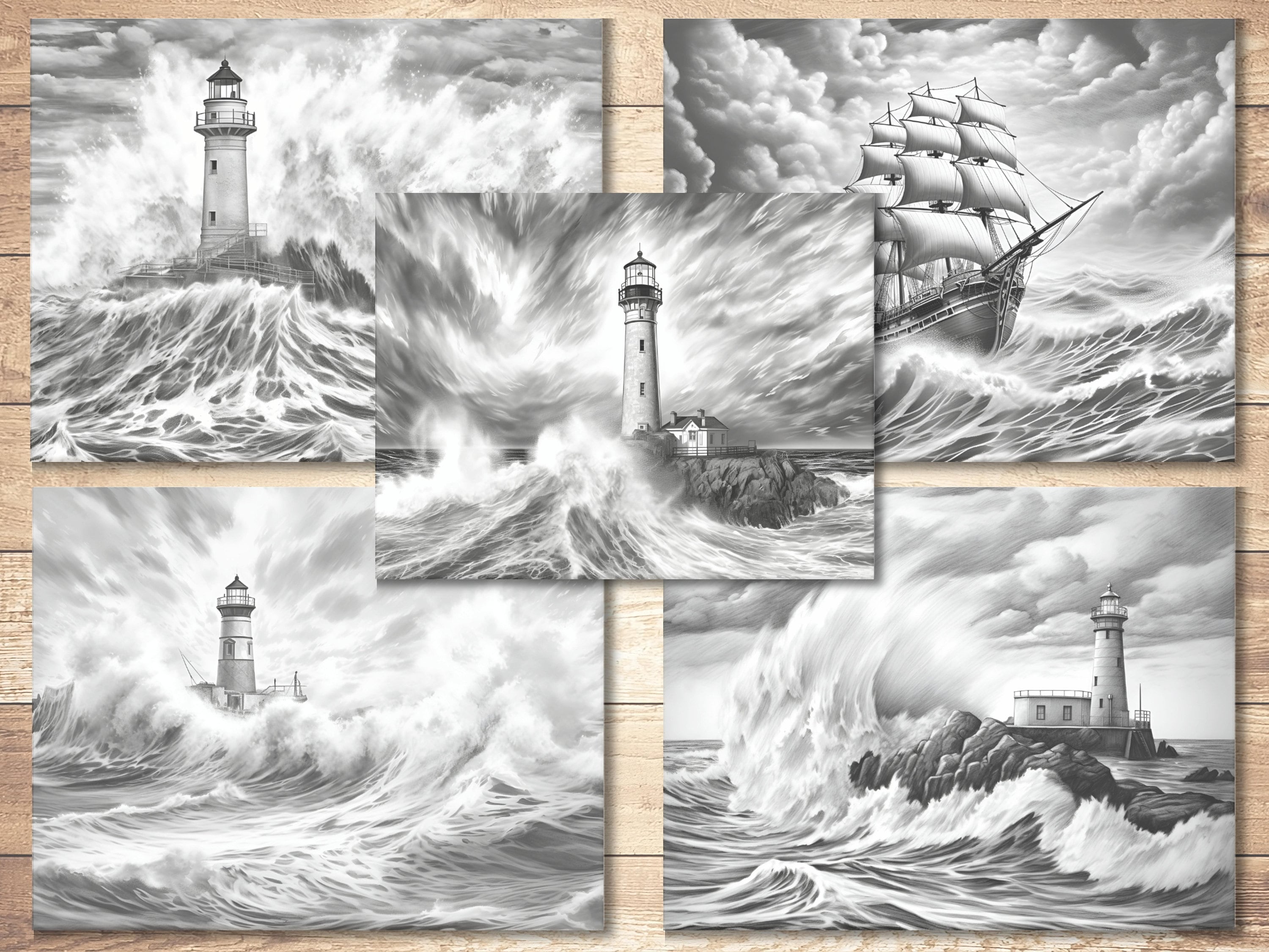 Stormy Sea Coloring Book Printable Adult Lighthouses - Etsy Australia