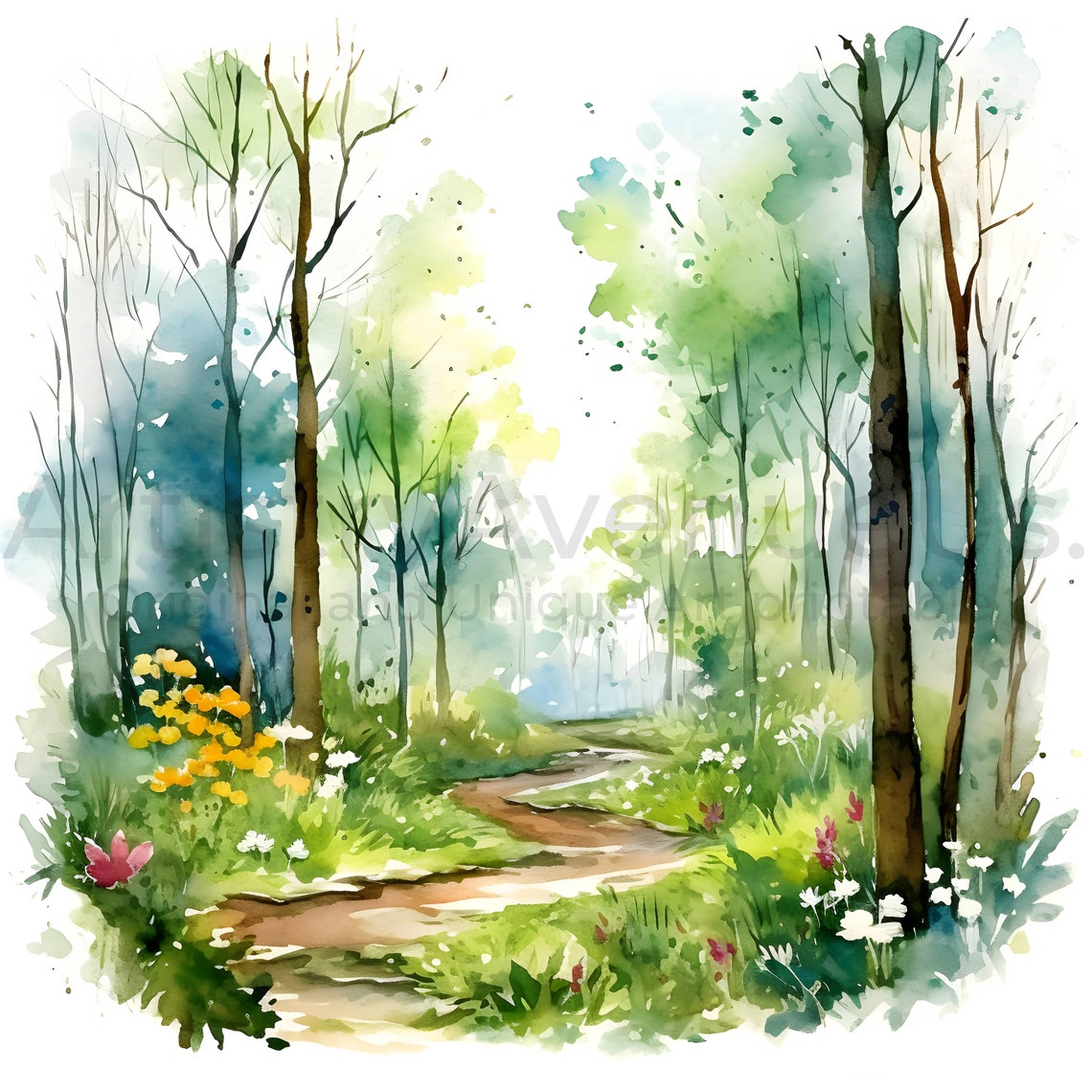 Watercolor Spring Forest Clipart – Nature JPG Images (digital Download ...