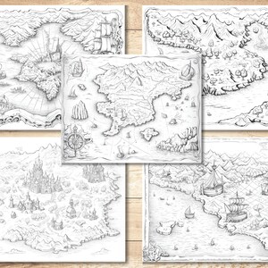 Old Treasure Map Coloring Book | Printable Adults and Kids Coloring ...