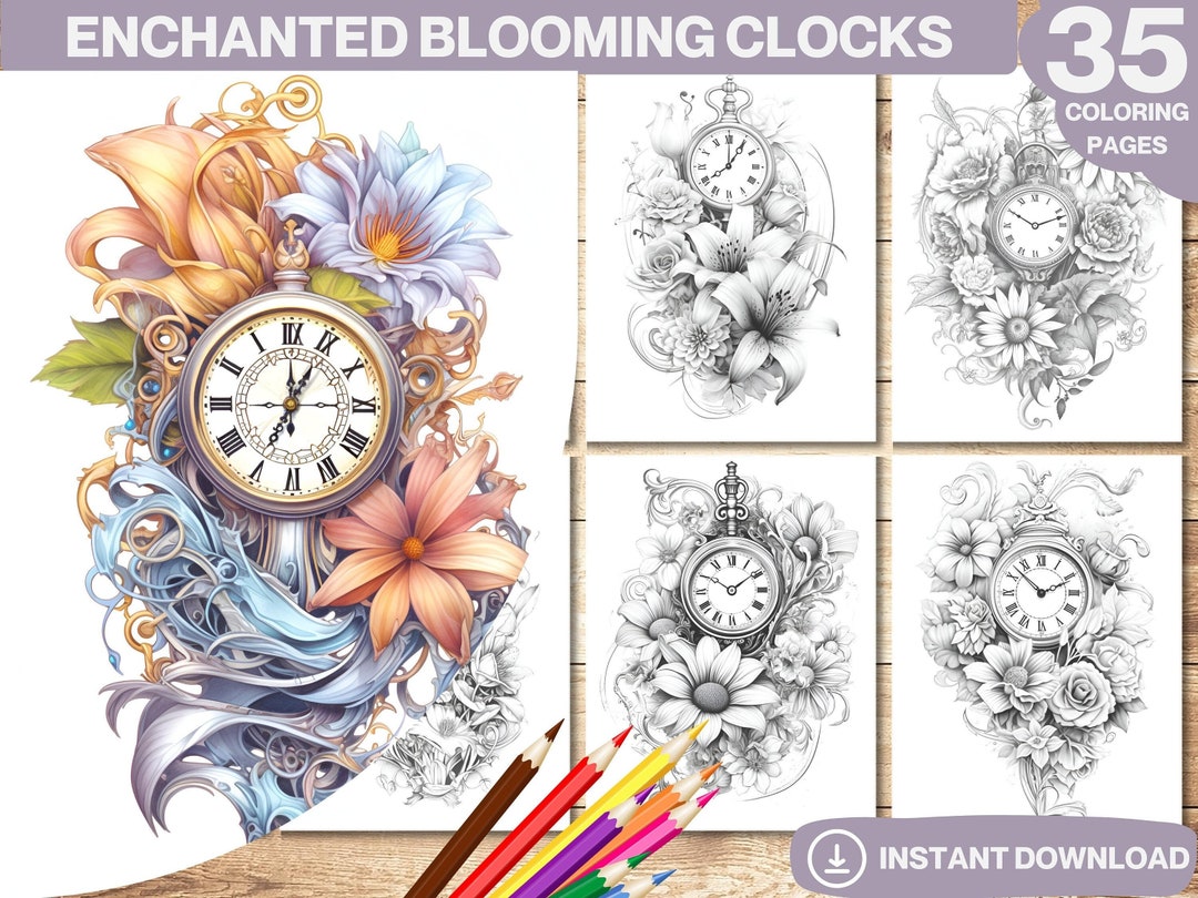 Enchanted Blooming Clocks Coloring Book | Adults and Kids Colouring Books | Instant Download ...