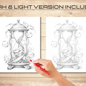 Magical Hourglass Coloring Book: Grayscale Fantasy Art (printable PDF ...