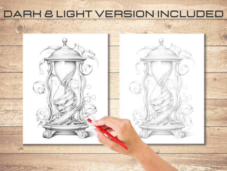 Magical Hourglass Coloring Book: Grayscale Fantasy Art (printable PDF ...