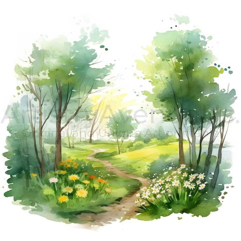 Watercolor Spring Forest Clipart – Nature JPG Images (digital Download ...