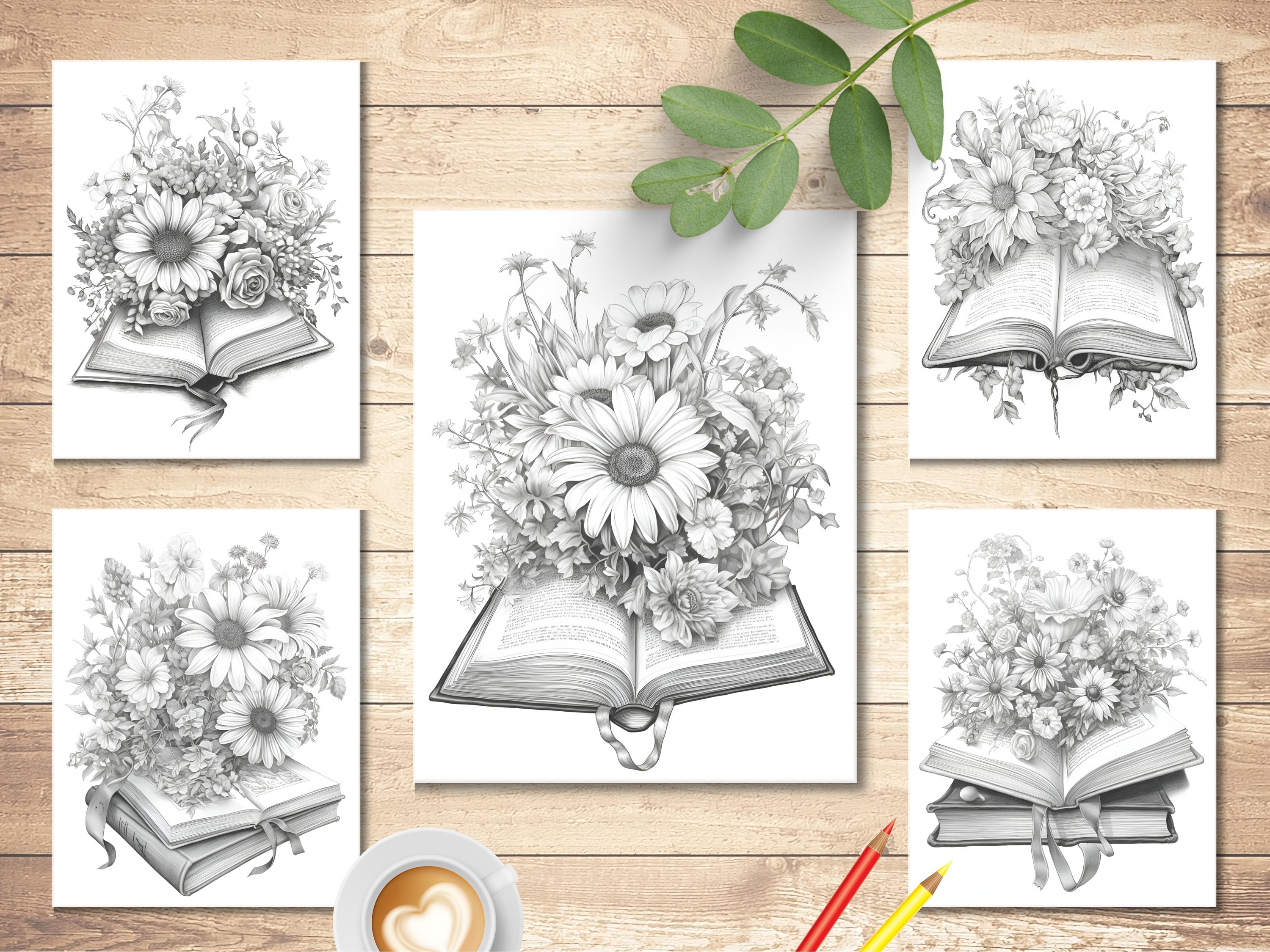 Open Flowers Book Coloring Page Adults and Kids Colouring - Etsy