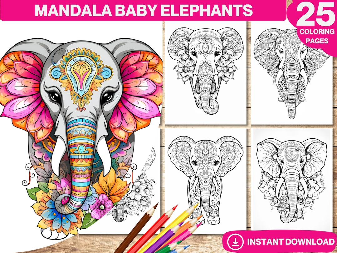 Cute Mandala Baby Elephants Coloring Book | Adults and Kids Colouring ...