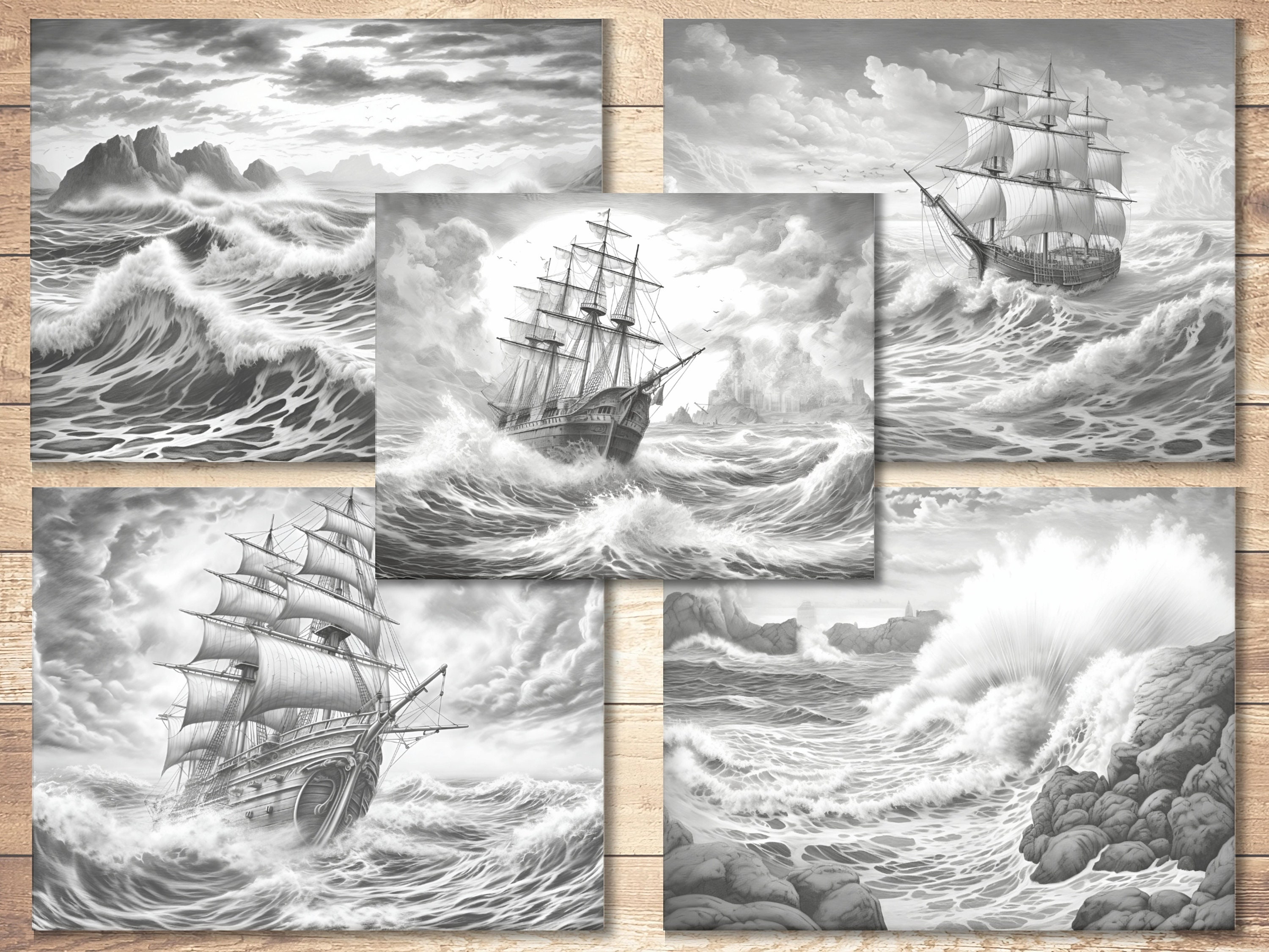 Stormy Sea Coloring Book Printable Adult Lighthouses - Etsy Australia