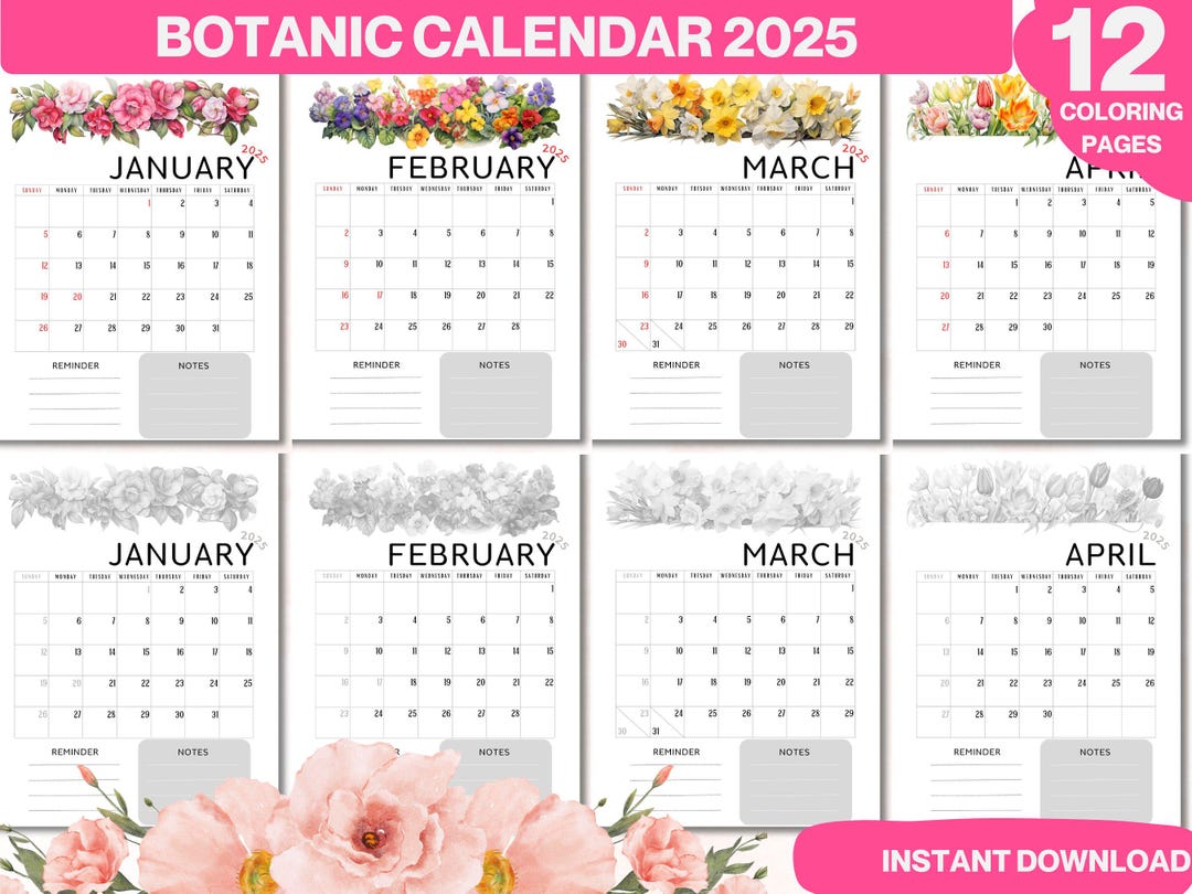 Botanic Calendar 2025 Coloring Book | Adults and Kids Colouring Books ...
