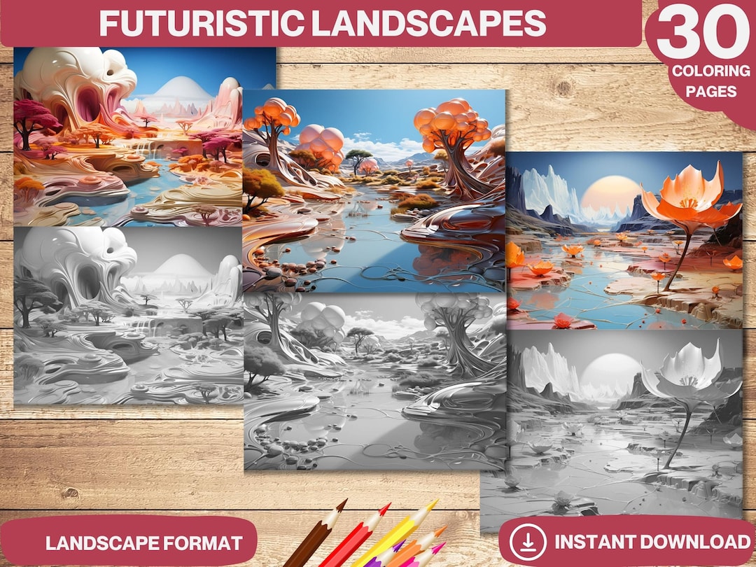 Futuristic Landscapes Coloring | Printable Adult and Kids Coloring ...