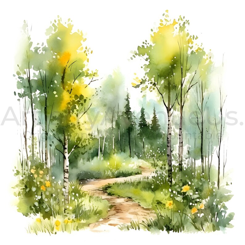 Watercolor Spring Forest Clipart – Nature JPG Images (digital Download ...