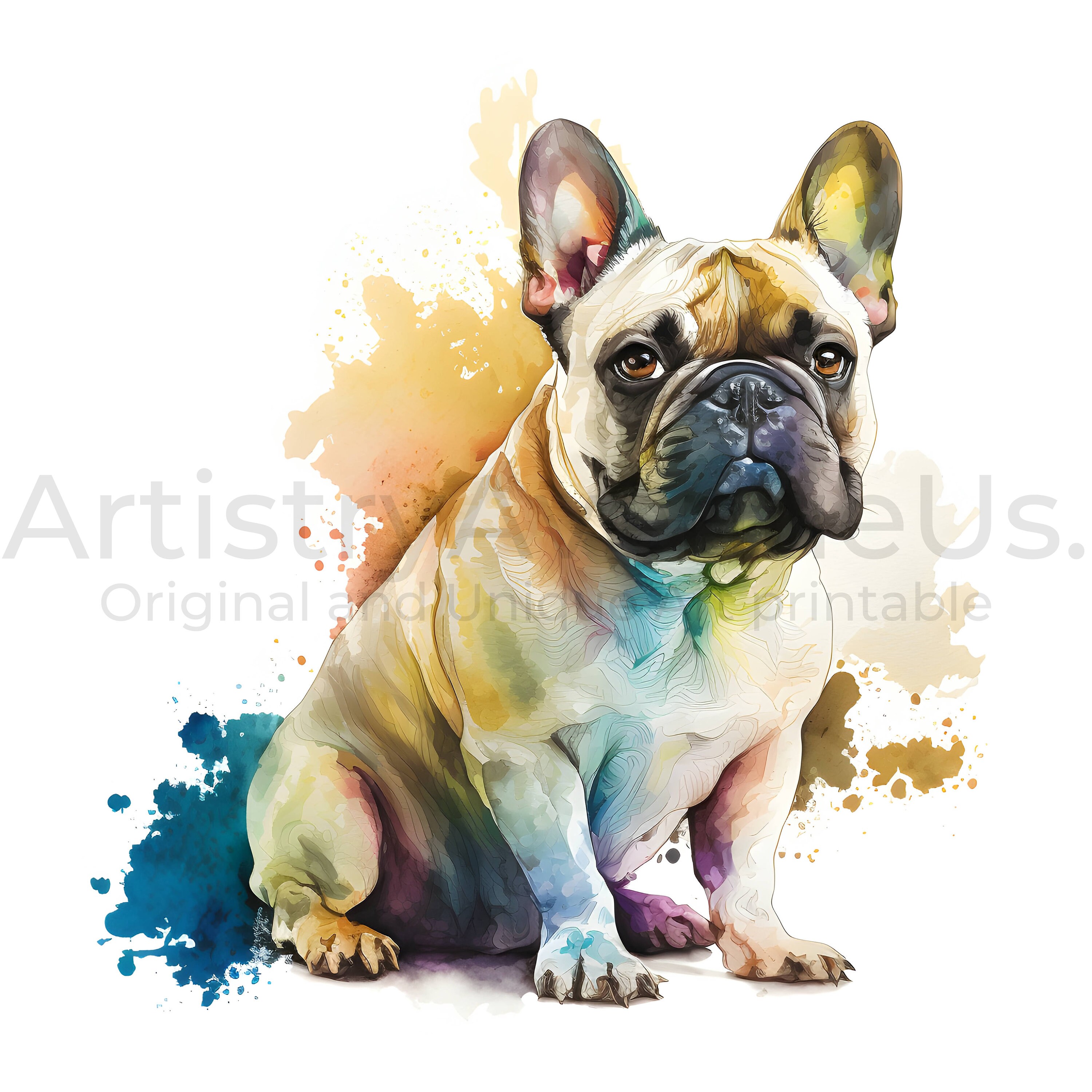 French Bulldog Watercolor Clipart – 4096x4096 JPG, Commercial Use ...