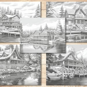Beautiful Lake House Coloring Book | Lake Cottage Coloring Pages ...