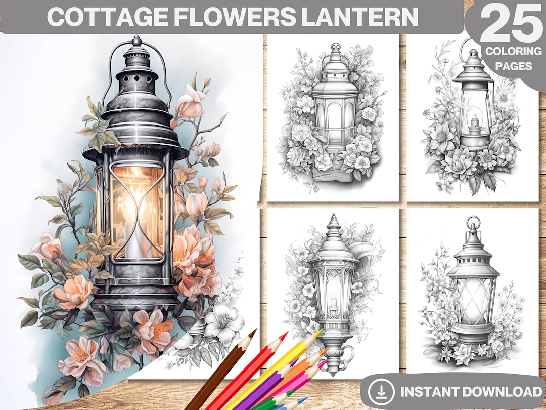 Cottage Flowers Lantern Coloring Book | Adults and Kids Colouring Books ...