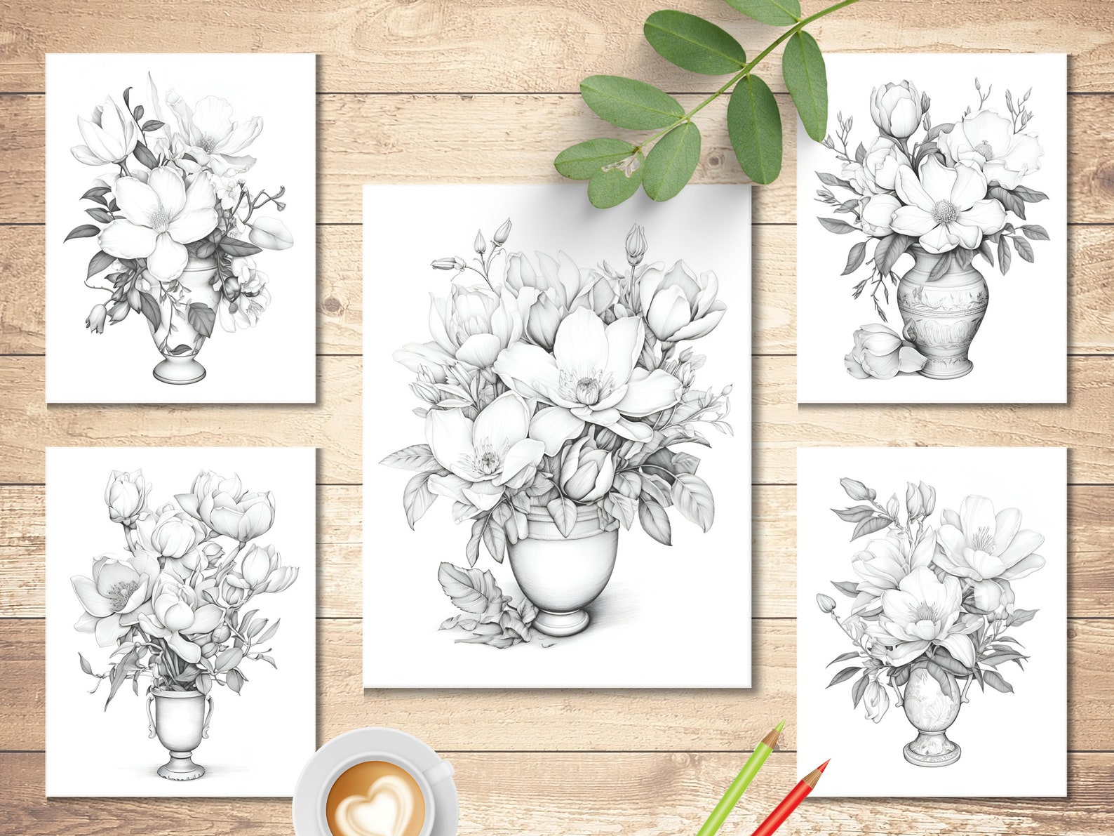 Bunch of Magnolias Coloring Book Flower Coloring Page for - Etsy