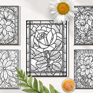 50 Stained Floral Glass Coloring Book | Adults and Kids Colouring Books ...