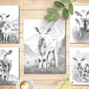 Cute Baby Cows Coloring Book | Kids & Adults Grayscale Coloring Pages ...