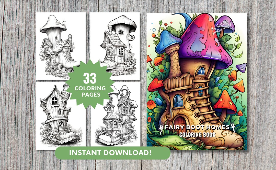 Fairy Boot Homes Coloring Book Instant PDF Download Printable Coloring ...