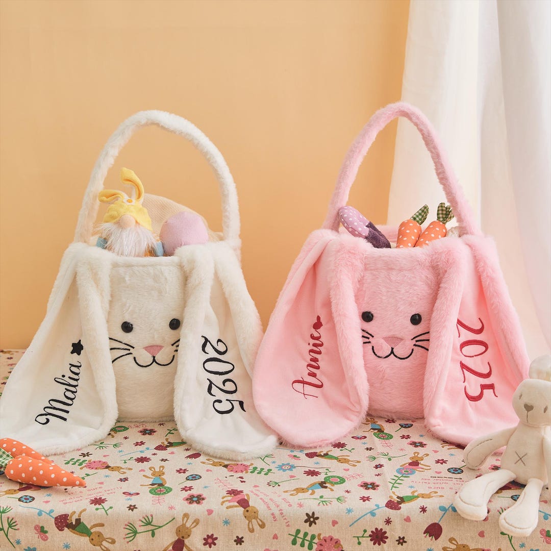 Custom Plush Easter Baskets - Personalised Embroidered Names,baby Name ...