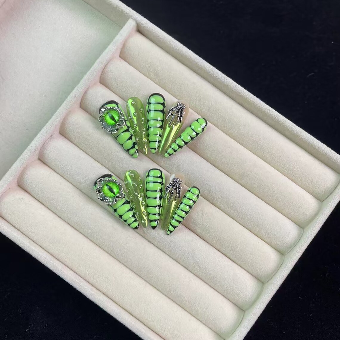 Green Bugs With Devil's Eyes and Skeleton Hands With Long Almond Fake ...