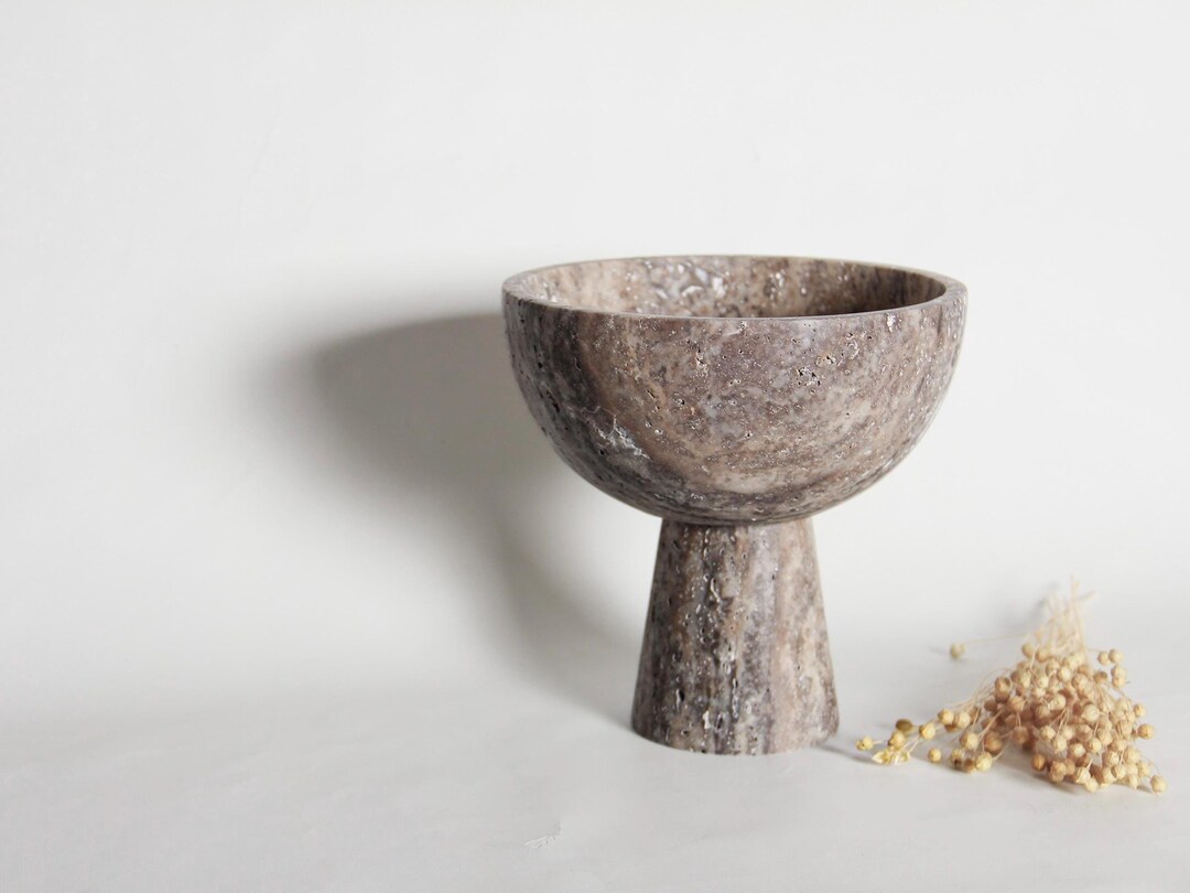 Handmade Travertine Pedestal Bowl: Bohemian Centerpiece Pot - Etsy
