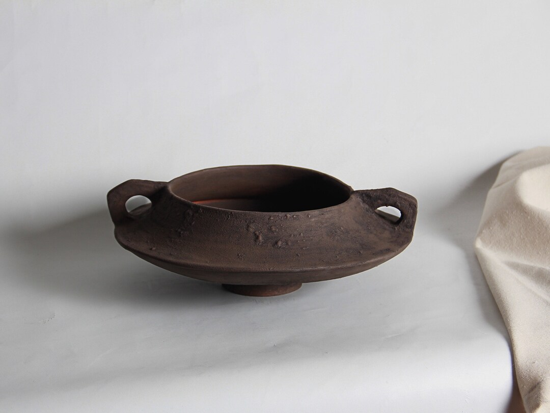 Large Antique Ceramic Hand-made Bowl With Handles | Vintage Pot ...