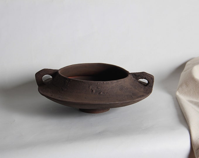 Large Antique Ceramic Hand-made Bowl With Handles | Vintage Pot ...