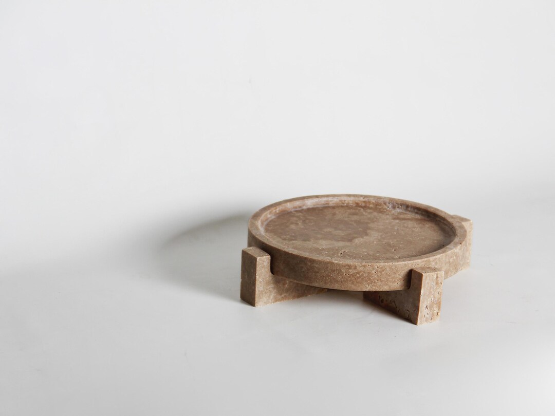 Travertine Tray With Riser Stand, Natural Stone Decorative Tray, Modern ...