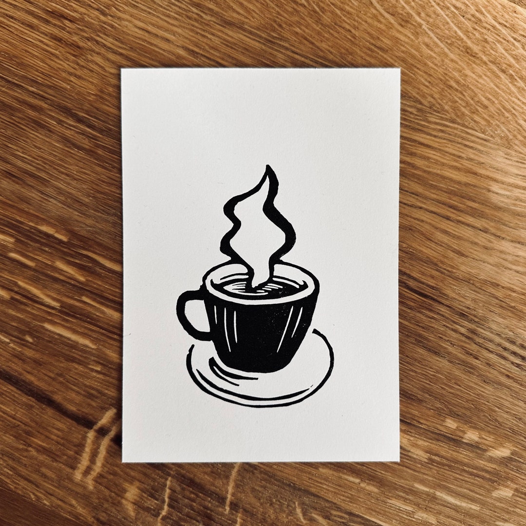 Coffee Cup Original Lino Print Linocut in A6 Format - Etsy