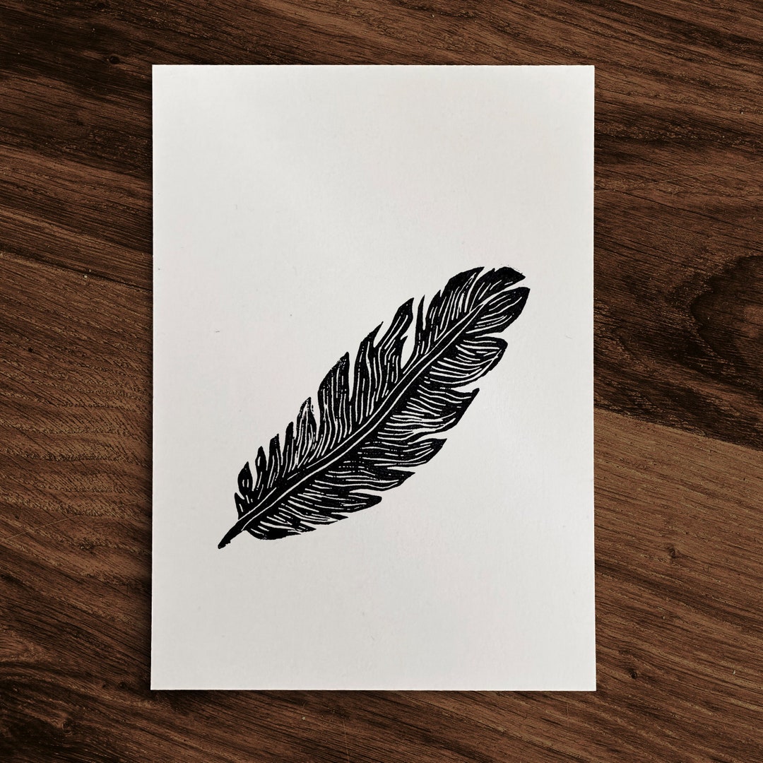 Feather Original Lino Print, Linocut in A6 Format - Etsy