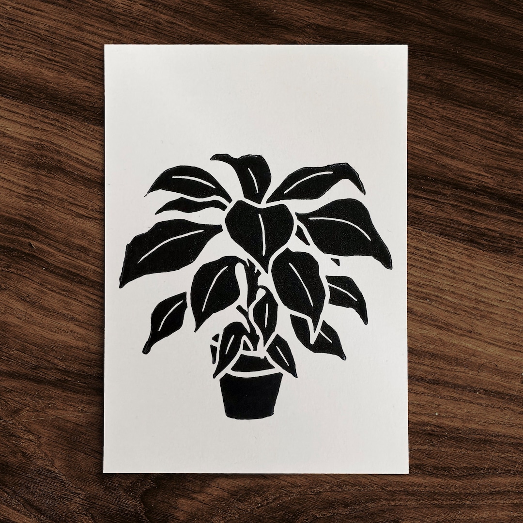 Plant Original Linocut Print, Linocut in A6 Format - Etsy