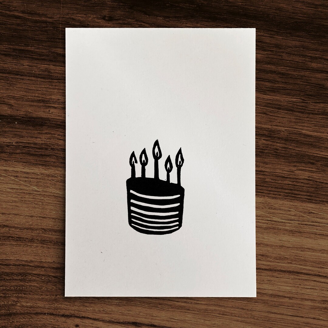 Cake Original Lino Print, Linocut in A6 Format - Etsy
