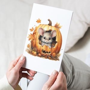Cute Mouse Inside Pumpkin 7+7 PNG JPG Bundle Halloween Animal Clipart ...