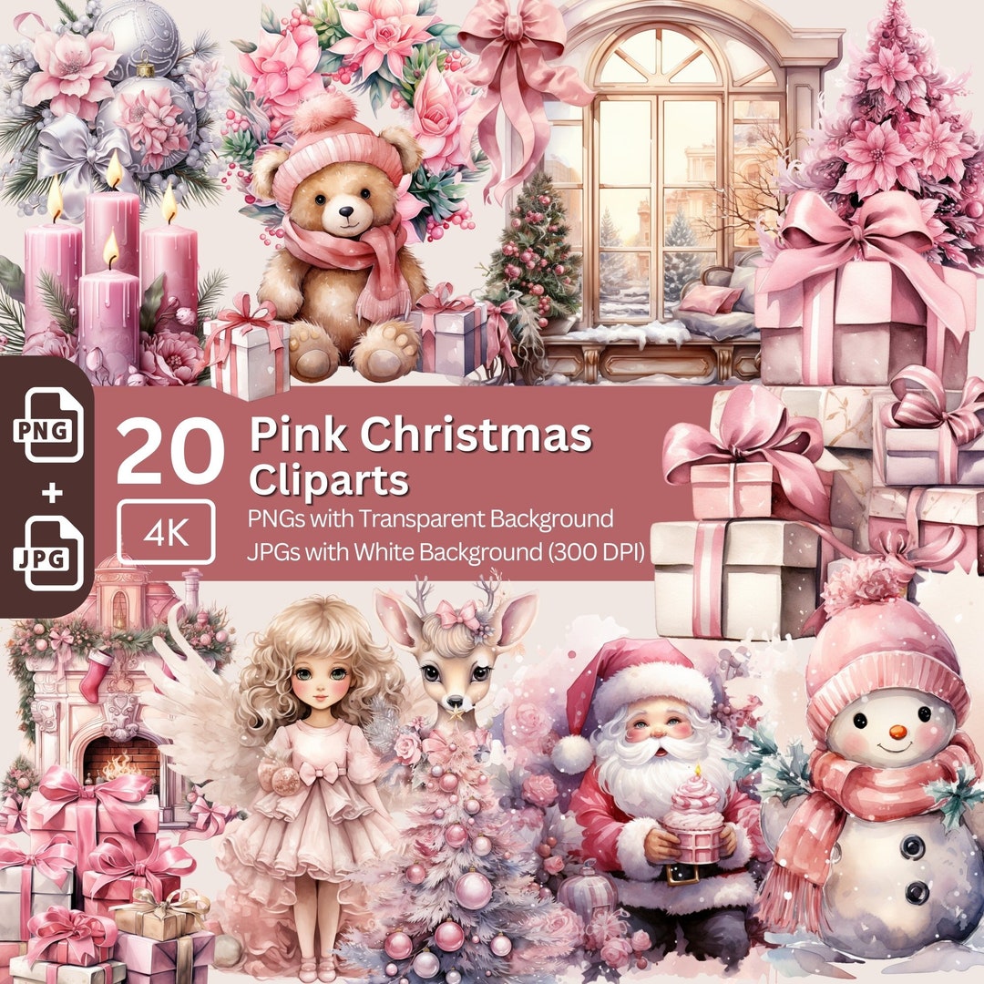 Pink Christmas Clipart 20x PNG Bundle Festive Advent Clipart Nursery ...