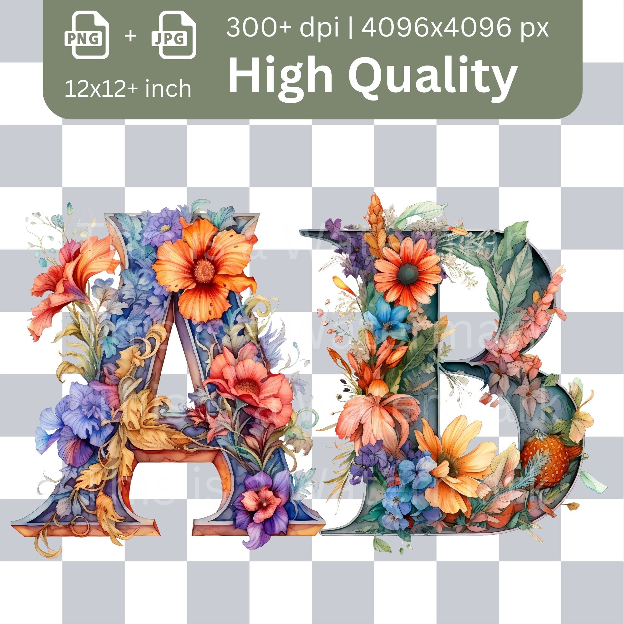 Floral Alphabet 26x PNG Clip Art Bundle Fancy Letters for - Etsy UK