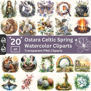 Ostara Celtic Spring Cliparts 20 PNG Bundle Watercolor Easter Graphics ...