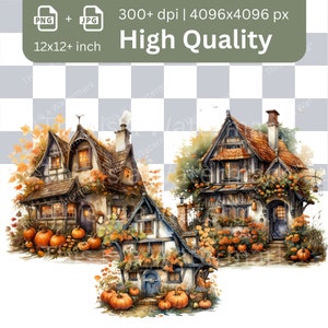 Autumn Decorated Cottage Clipart 77 PNG Bundle Halloween Invitation ...