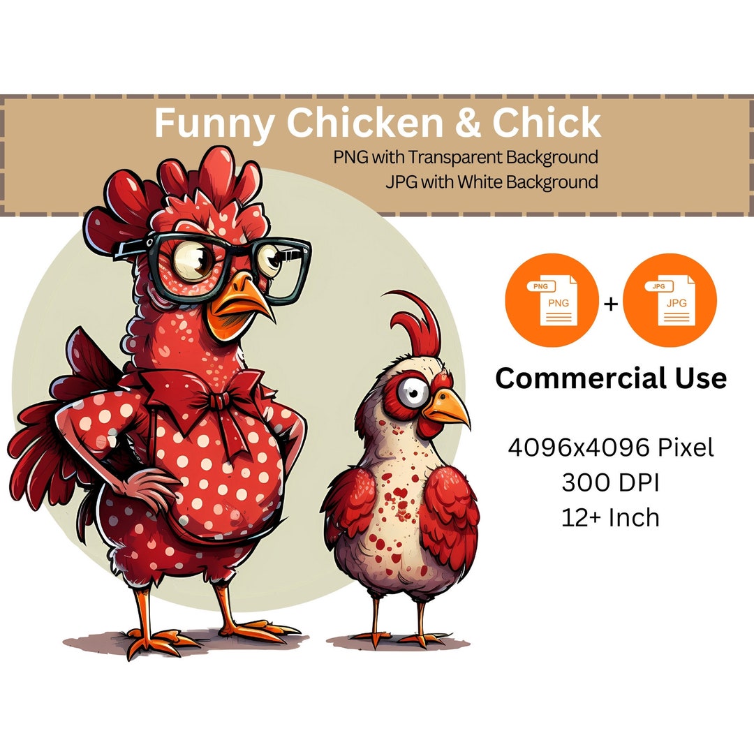 Funny Chicken & Chick Clipart PNG for Sublimation and Clipart, Print on ...