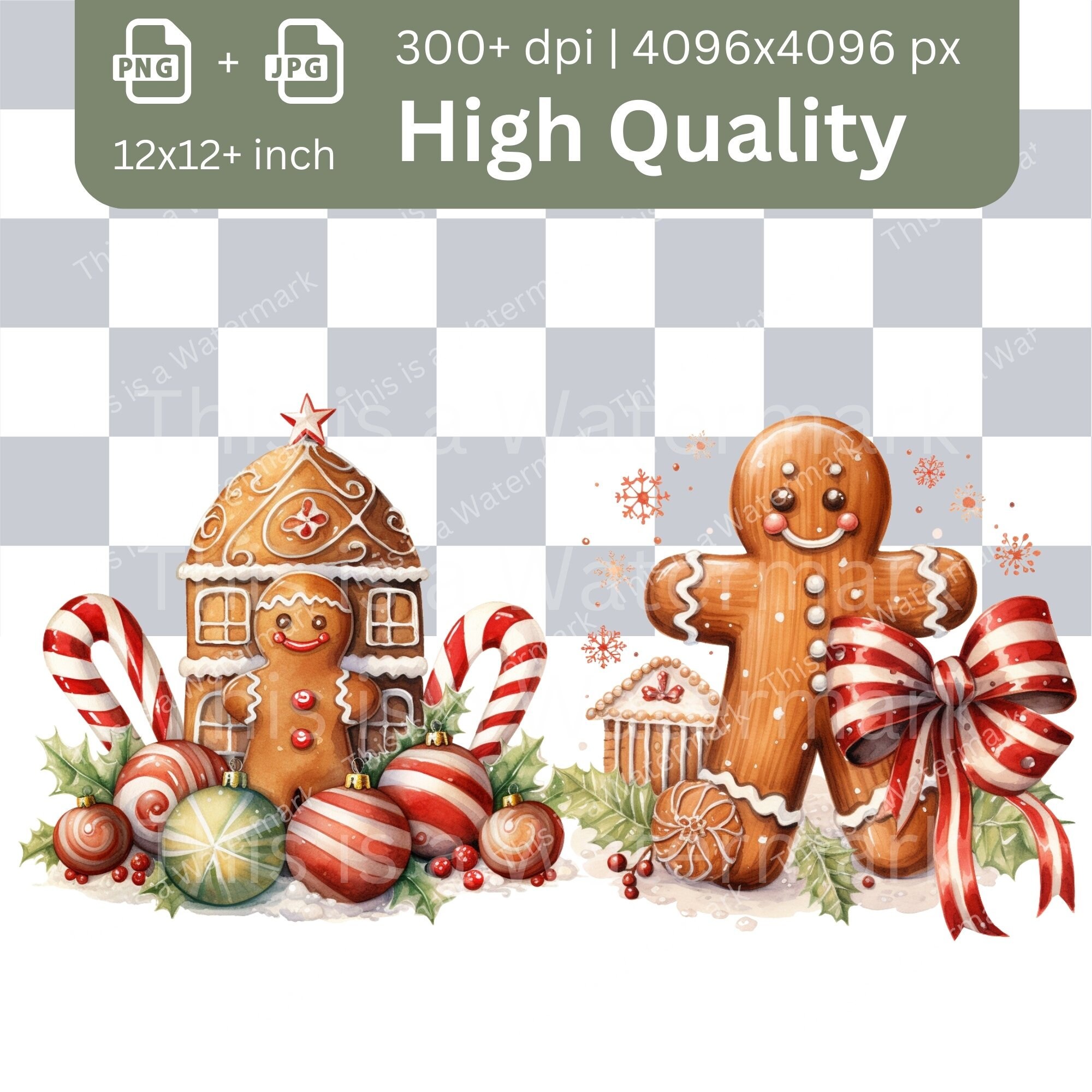 Watercolor Gingerbread Man Clipart: Christmas PNG JPG Bundle (digital ...
